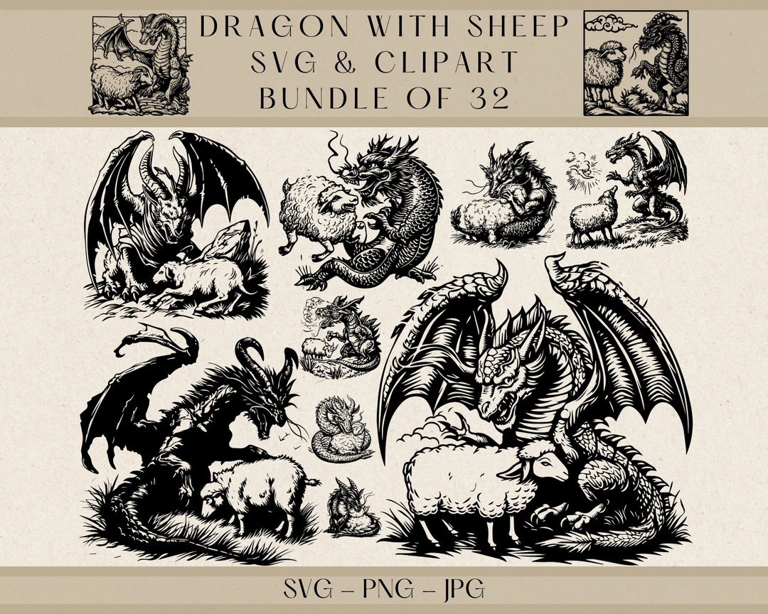 Dragón con oveja Svg, Dragón SVG, Dragón SVG Paquete, Dragón Clipart ...