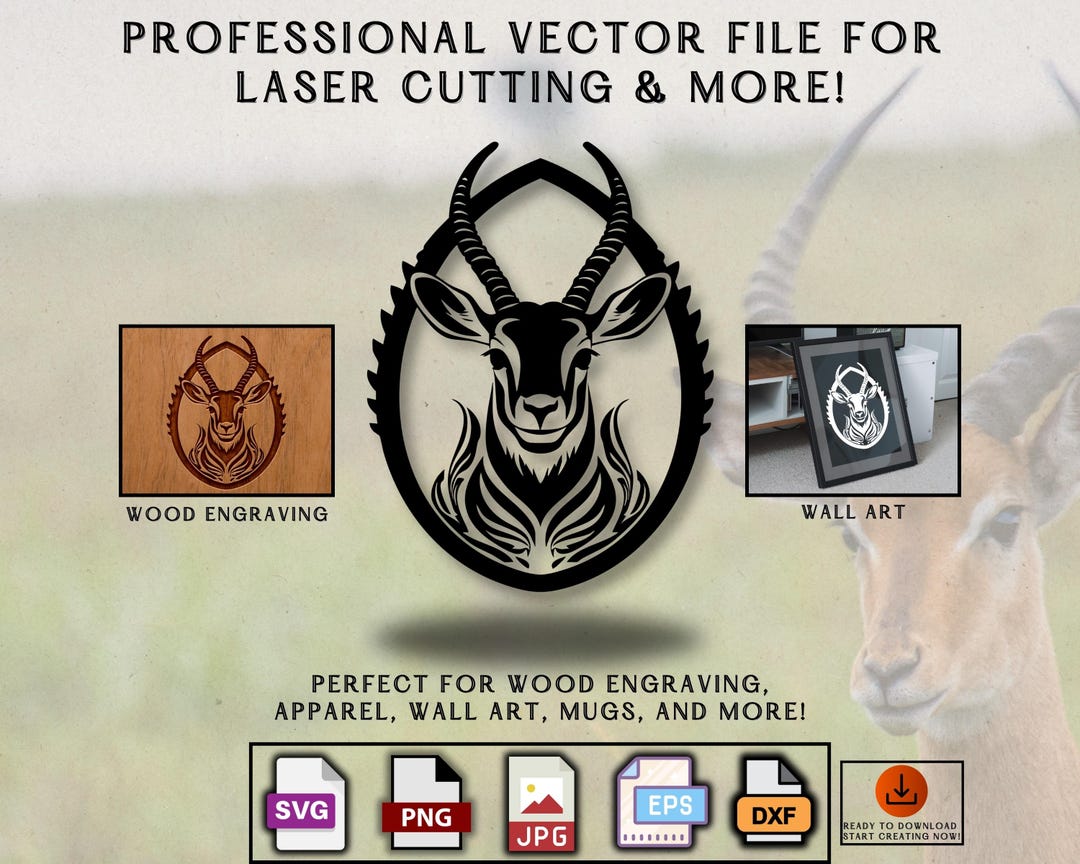 Antelope Emblem Silhouette SVG | Wildlife Crest Clipart | Bold African ...