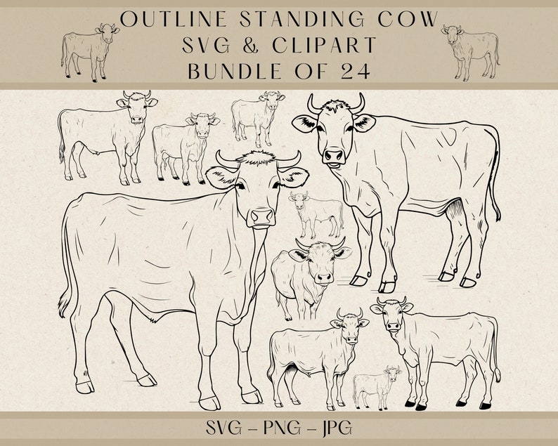 Outline Cow Svg, Cow SVG, Cow SVG Bundle, Cow Head Svg, Cow Clipart ...