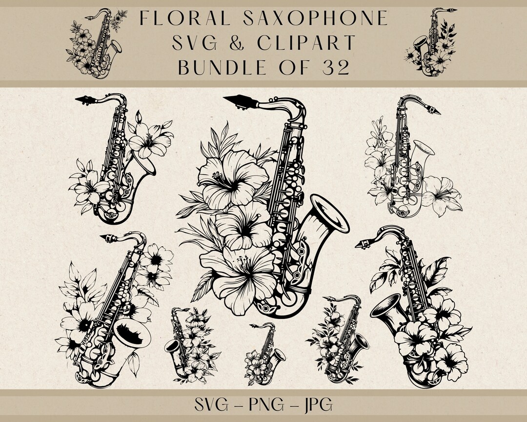 Floral Saxophone Svg, Floral Saxophone Clipart, Saxophone Svg ...
