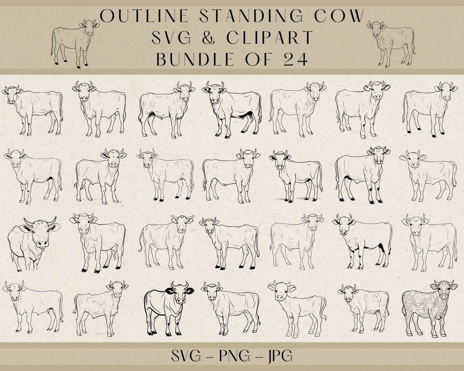 Outline Cow Svg, Cow SVG, Cow SVG Bundle, Cow Head Svg, Cow Clipart ...