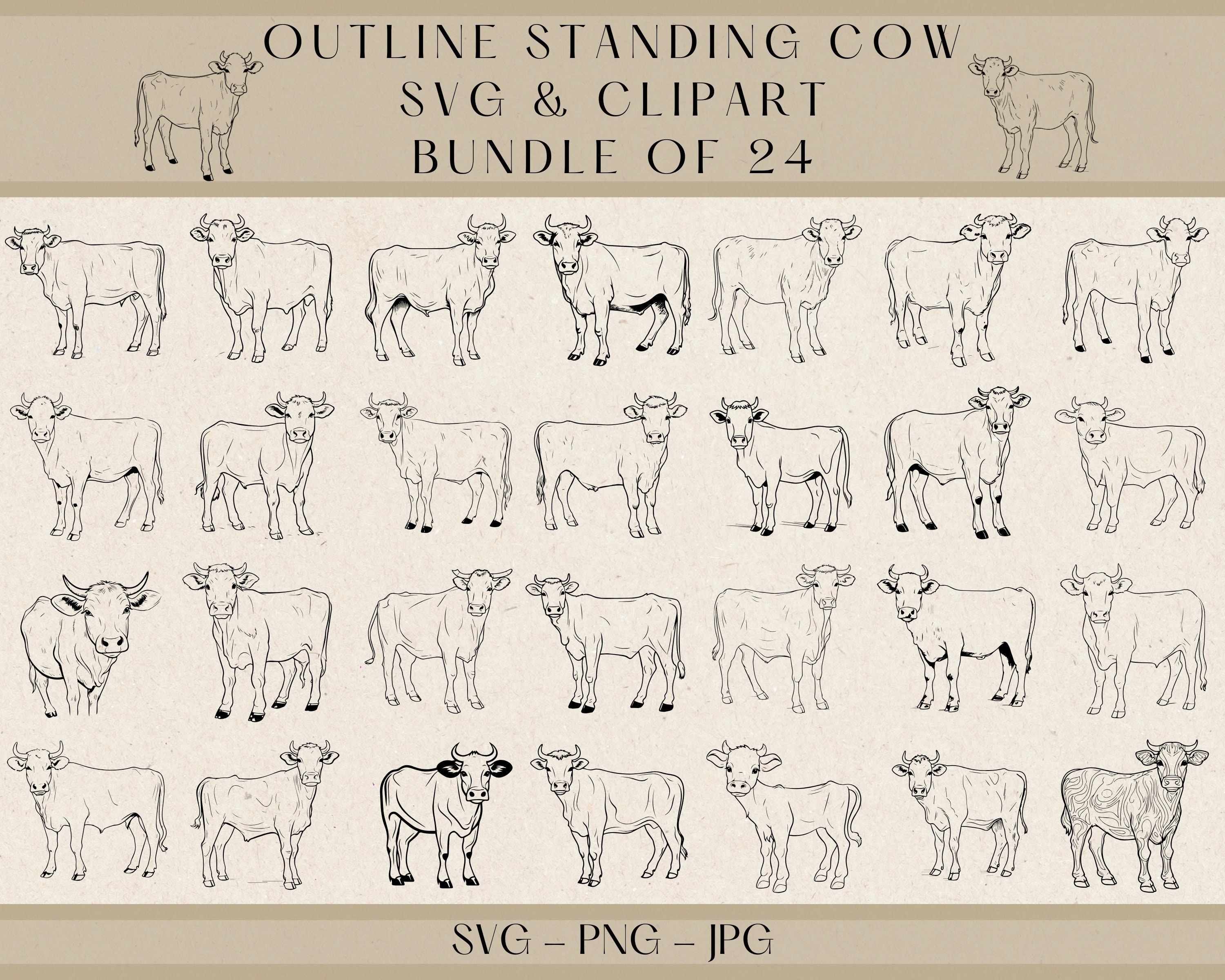 Outline Cow Svg, Cow SVG, Cow SVG Bundle, Cow Head Svg, Cow Clipart ...