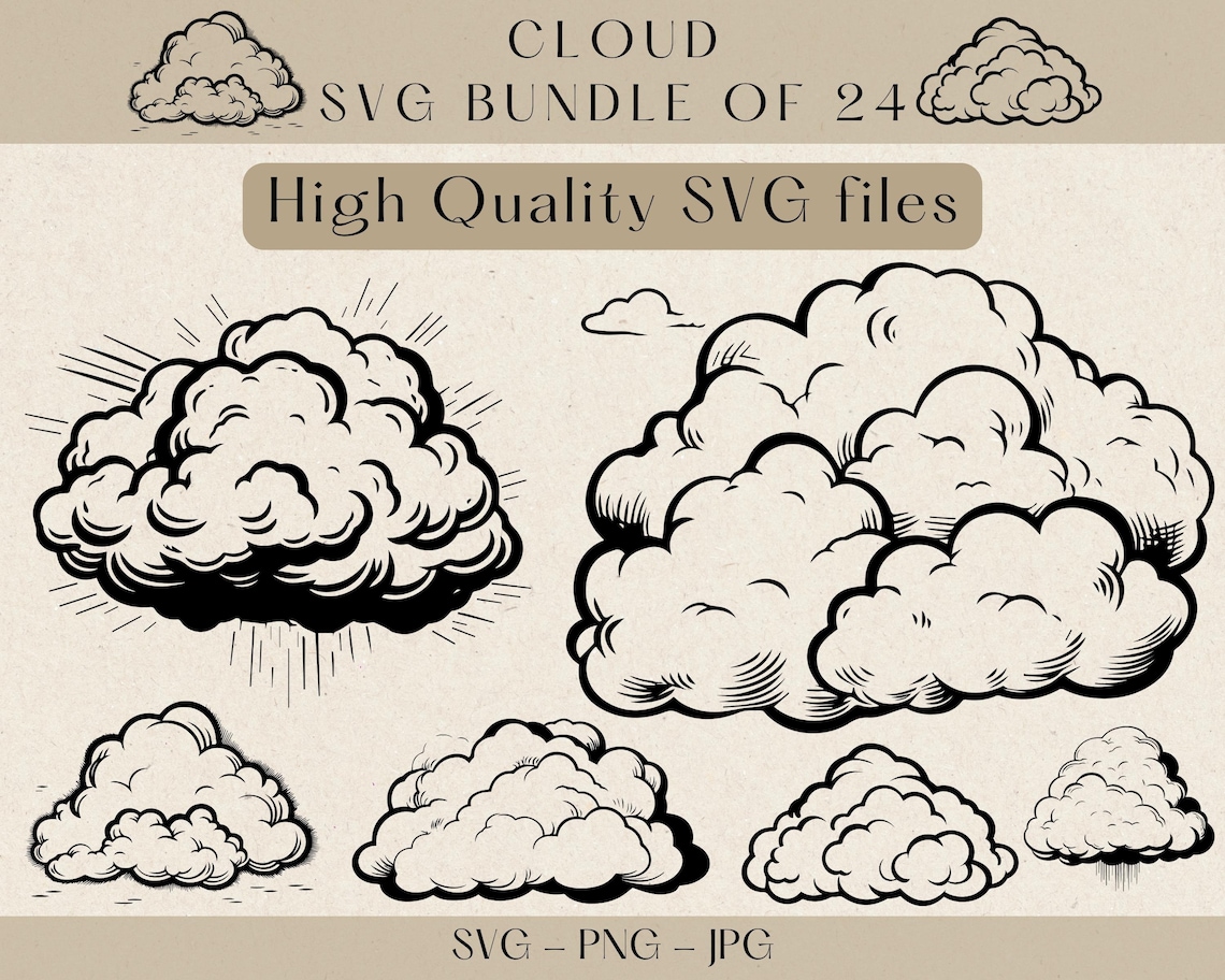 Cloud Svg Cloud Vector Cloud Clipart Cloud Png Rain Cloud - Etsy