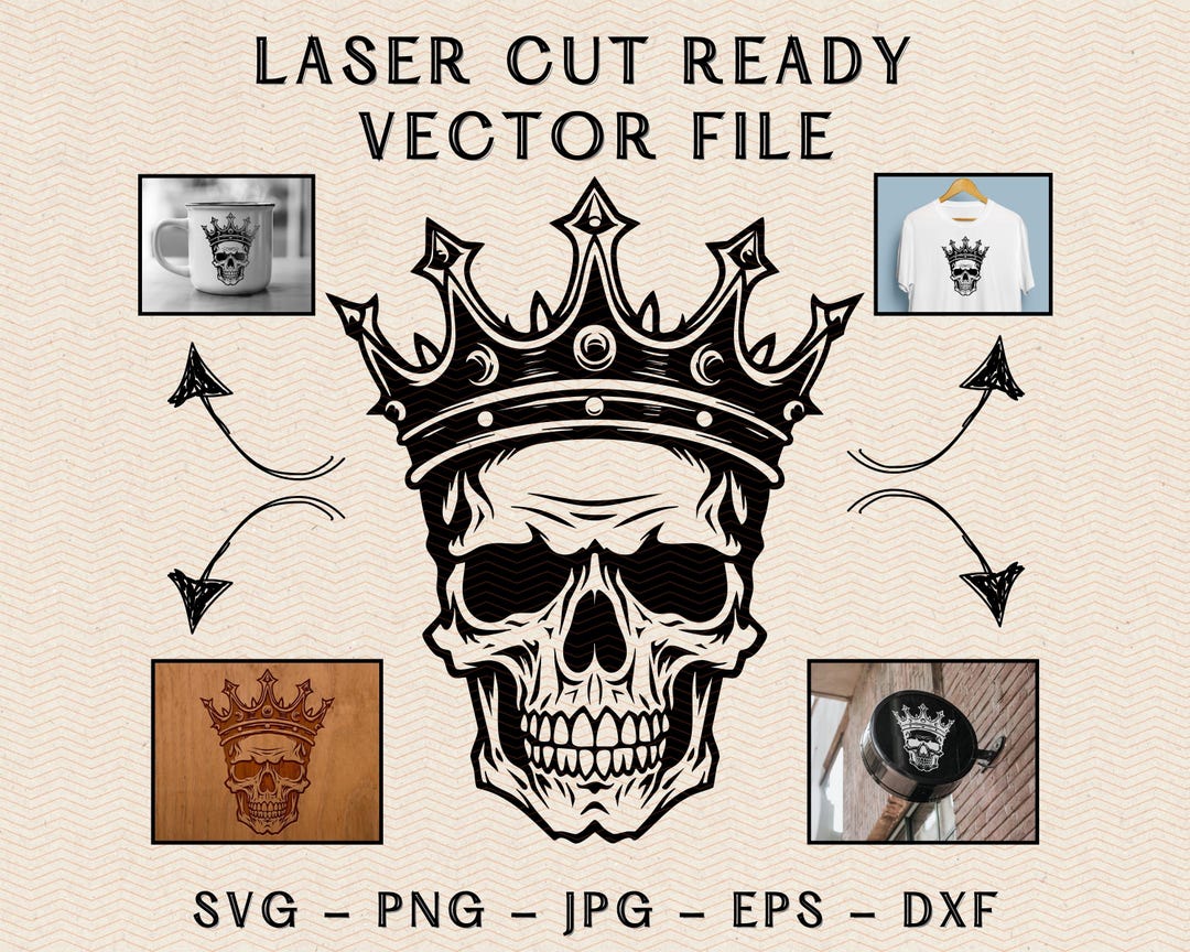 Skull King SVG Crowned Skull Vector Clipart Gothic Tattoo Design ...