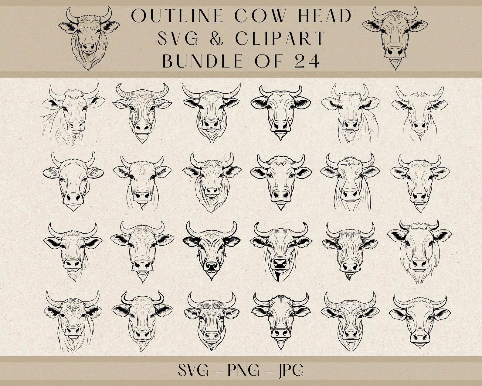 Outline Cow Head Svg, Cow SVG, Cow SVG Bundle, Cow Head Svg, Cow ...