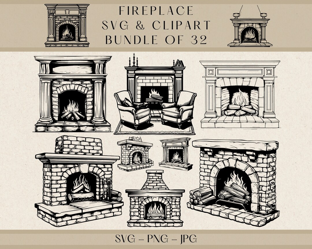 Fireplace Svg, Fireplace Clipart, Fireplace Silhouette, Fireplace ...