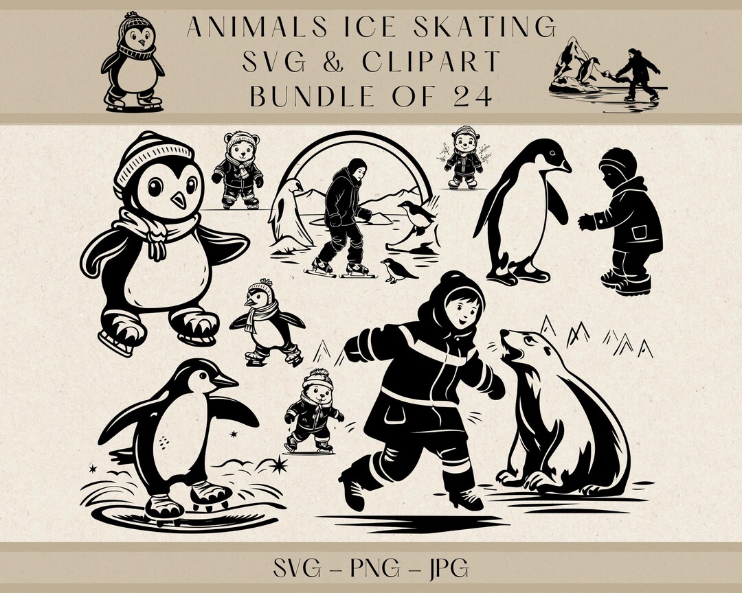Ice Skating Animals SVG, Winter Animals Clipart, Ice Skating PNG, Ice ...