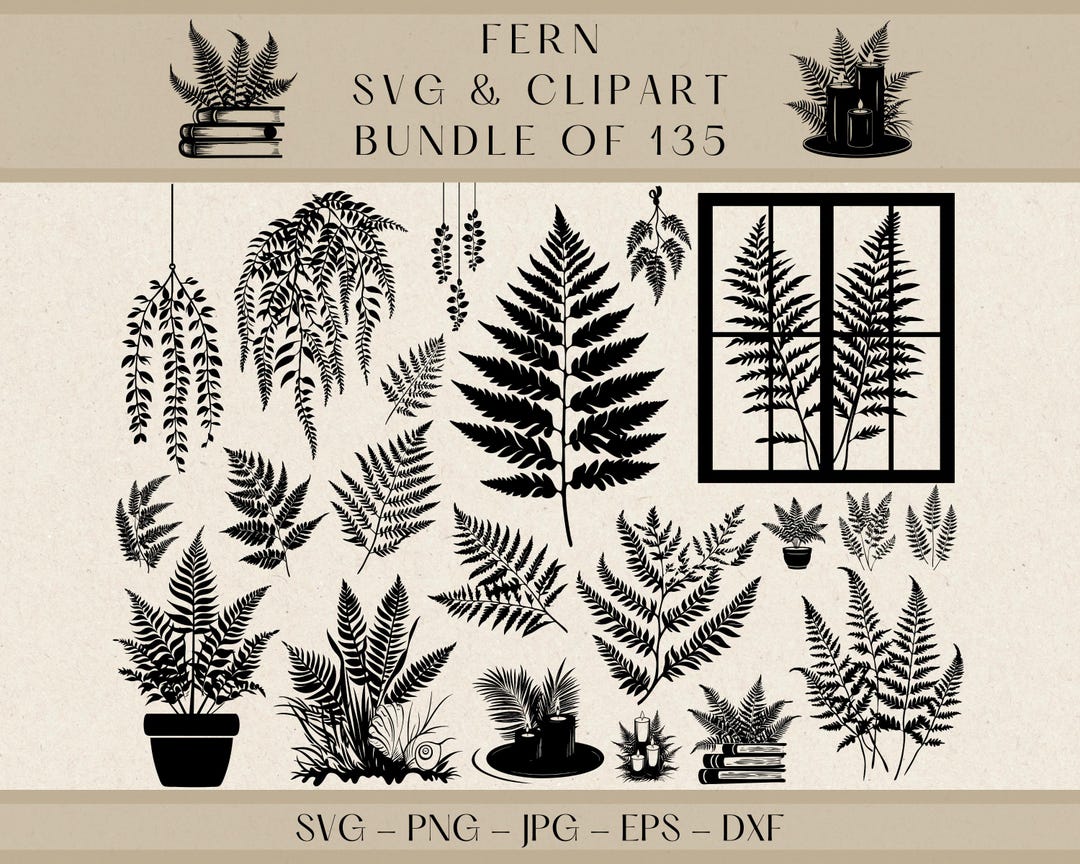 Fern SVG Clipart Bundle: Tropical Botanical Designs (digital Download ...