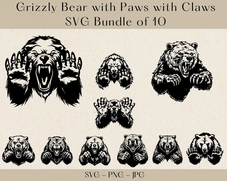 Grizzly Bear With Paws With Claws SVG Bundle, Grizzly Bear Svg, Bear ...