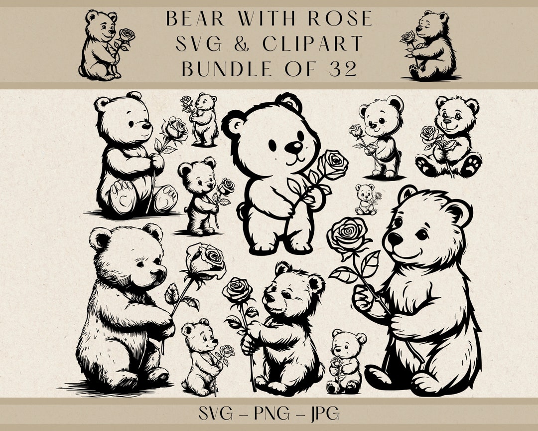 Bear With Rose Svg, Rose Svg, Bear Svg, Valentine Svg, Valentines Svg ...