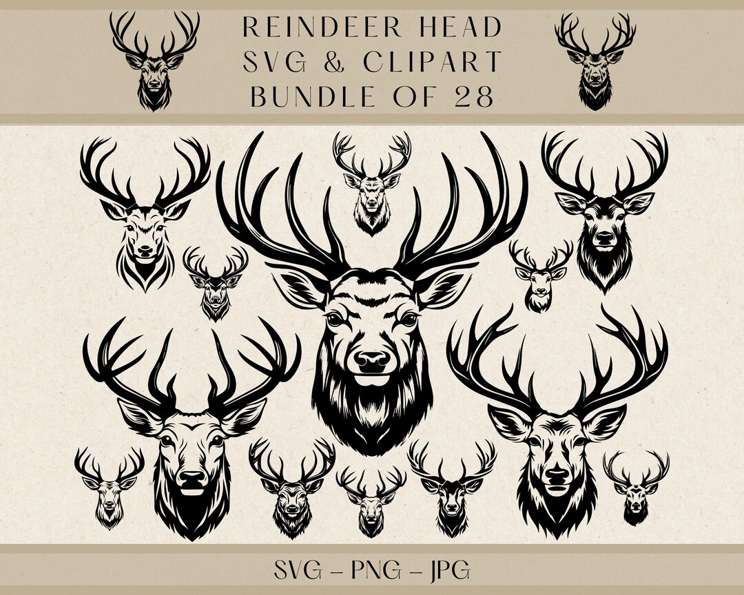 Reindeer Head SVG, Reindeer Head Clipart, Reindeer Head PNG, Reindeer ...