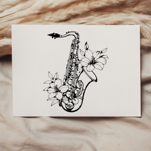 Floral Saxophone Svg, Floral Saxophone Clipart, Saxophone Svg ...