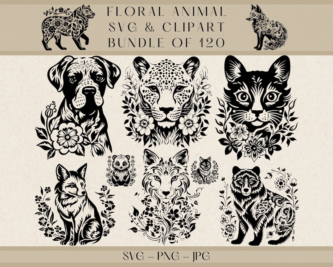 Floral Animal Svg, Floral Animal Clipart, Animal Svg, Floral Svg, Dog ...