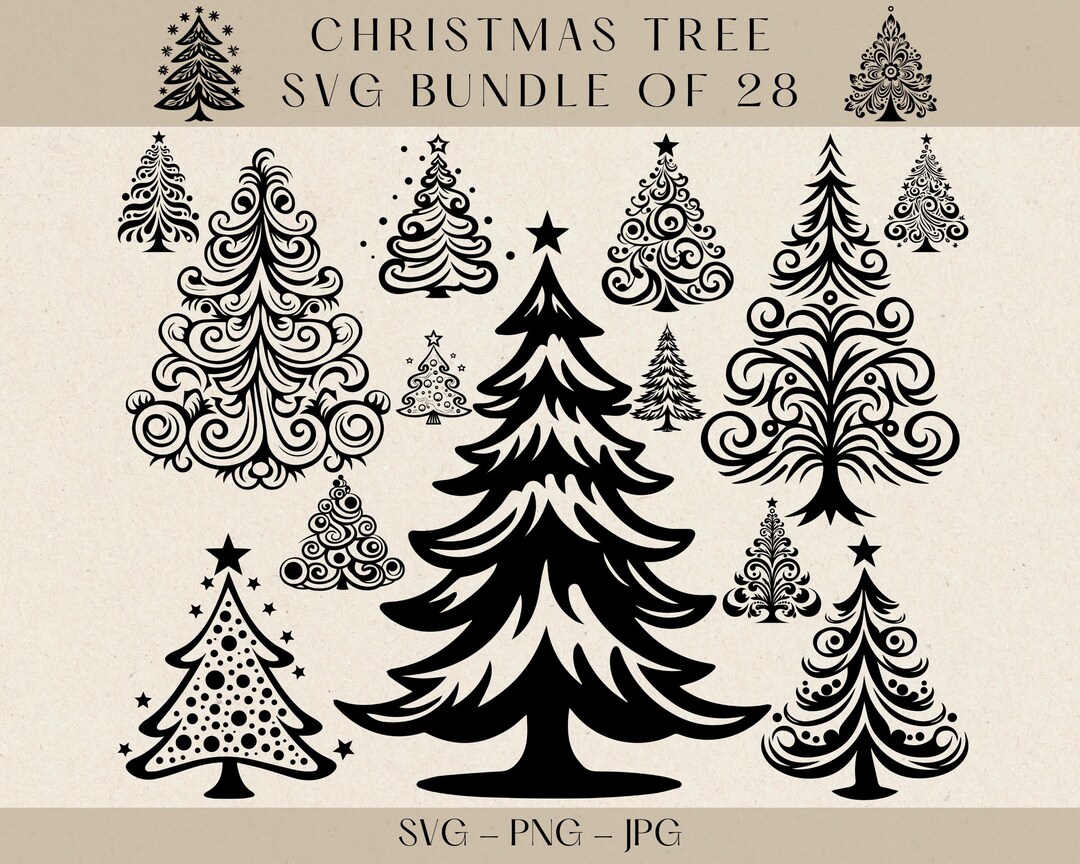 Christmas Tree SVG Bundle, 28 Holiday Tree Clipart Designs, Festive ...