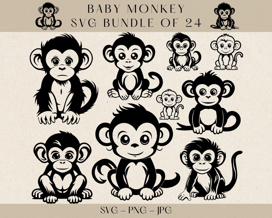 Baby Monkey Svg, Monkey Svg, Monkey Clipart, Monkey Png, Monkey Vector ...