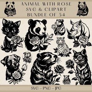 Animal With Rose Svg, Rose Animal Svg, Rose Svg, Rose Vector, Rose ...