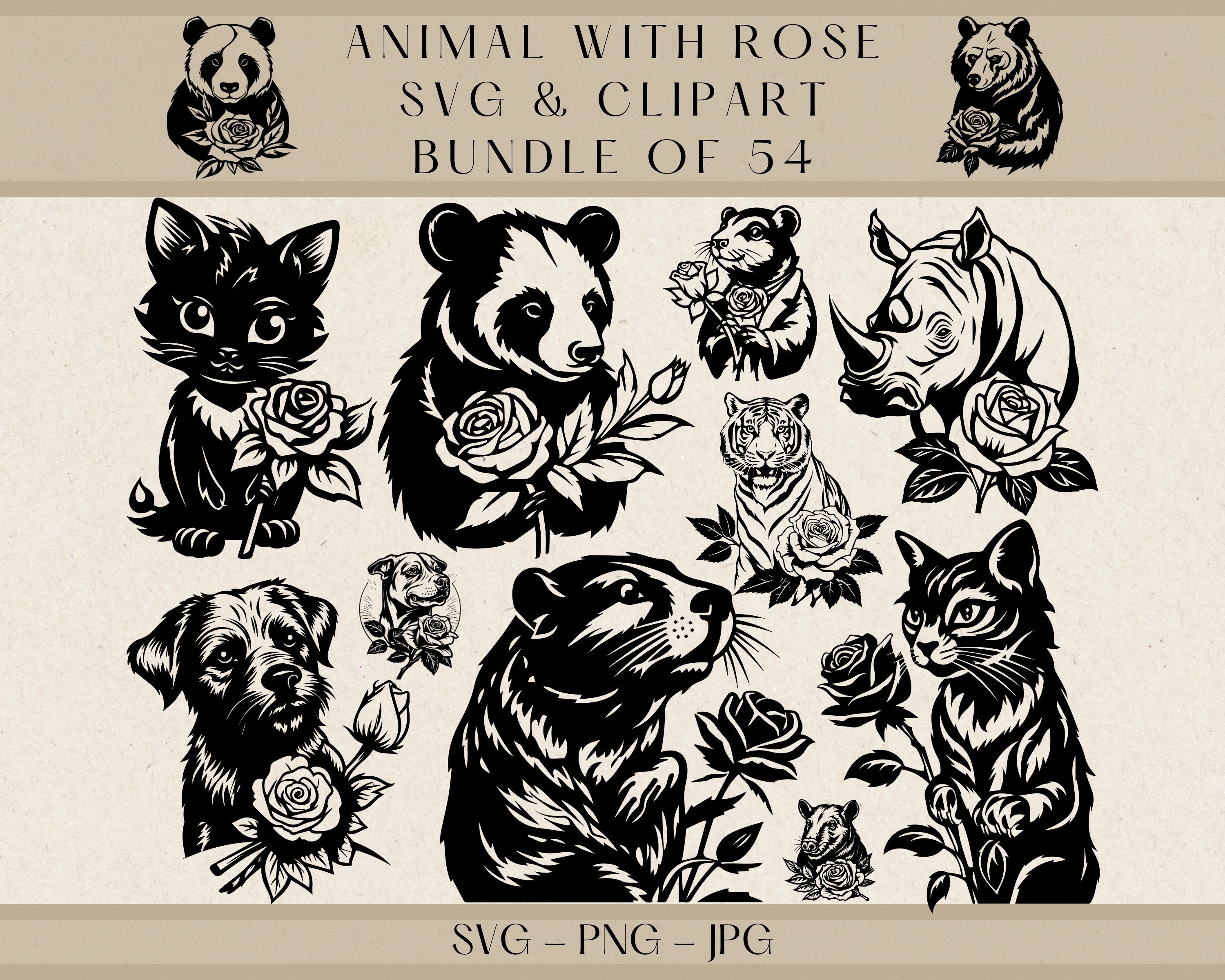 Animal With Rose Svg, Rose Animal Svg, Rose Svg, Rose Vector, Rose ...
