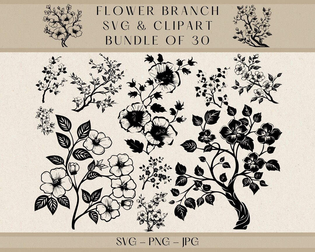 Flower Branch Svg, Floral Branch Svg, Tree Branch Svg, Flower Svg, Tree ...