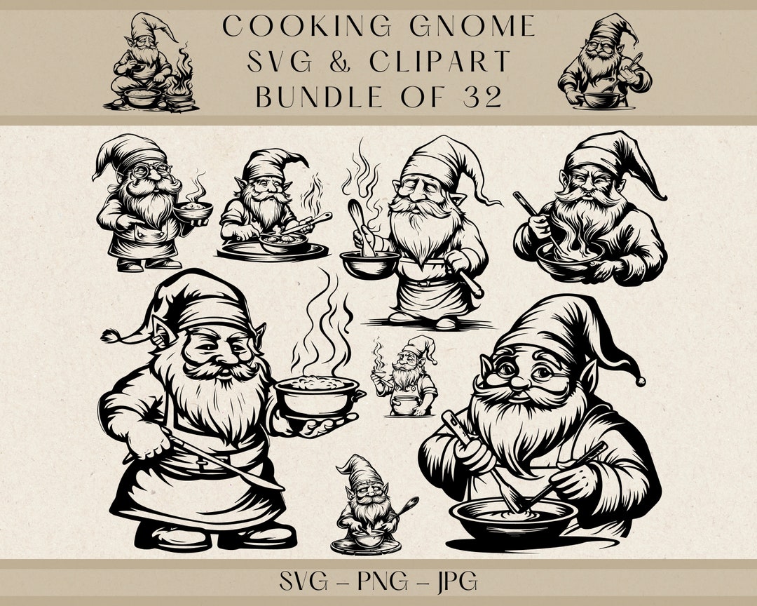 Cooking Gnome Svg, Gnome Svg, Garden Gnome Svg, Gnome Clipart, Gnome ...