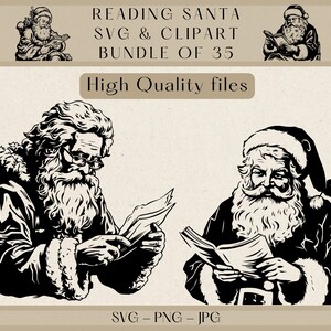 Reading Santa Svg, Santa SVG, Santa PNG, Santa Clipart, Santa Vector ...