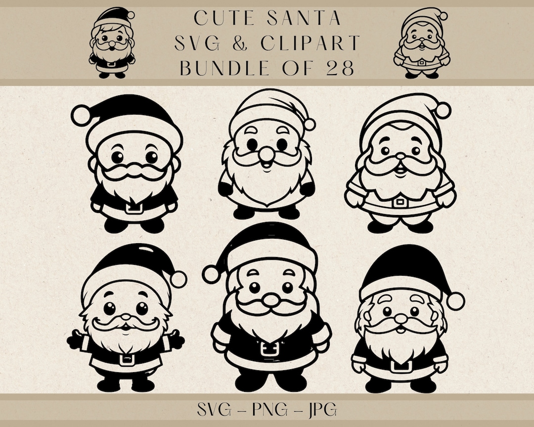Cute Santa SVG Bundle, 28 Adorable Santa Clipart Designs, Christmas ...