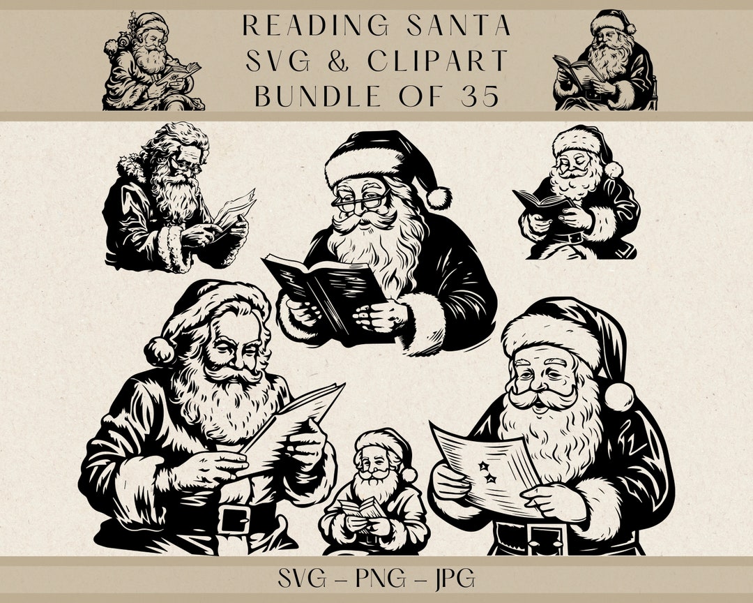 Reading Santa Svg, Santa SVG, Santa PNG, Santa Clipart, Santa Vector ...