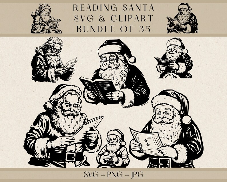 Reading Santa Svg, Santa SVG, Santa PNG, Santa Clipart, Santa Vector ...