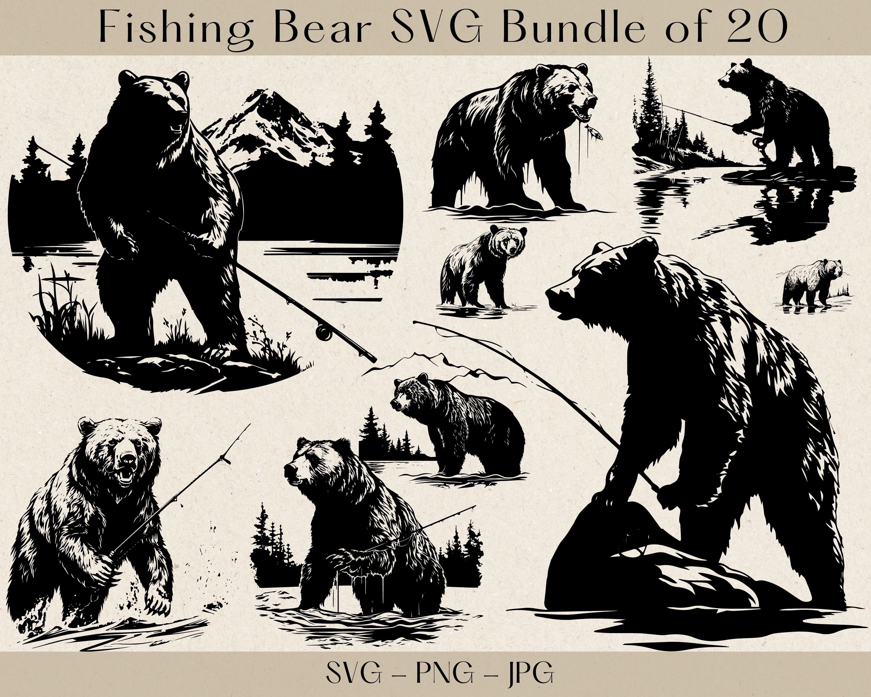 Fishing Bear SVG, Bear Svg, Grizzly Bear Svg, Bear Png, Bear Svg Bundle ...
