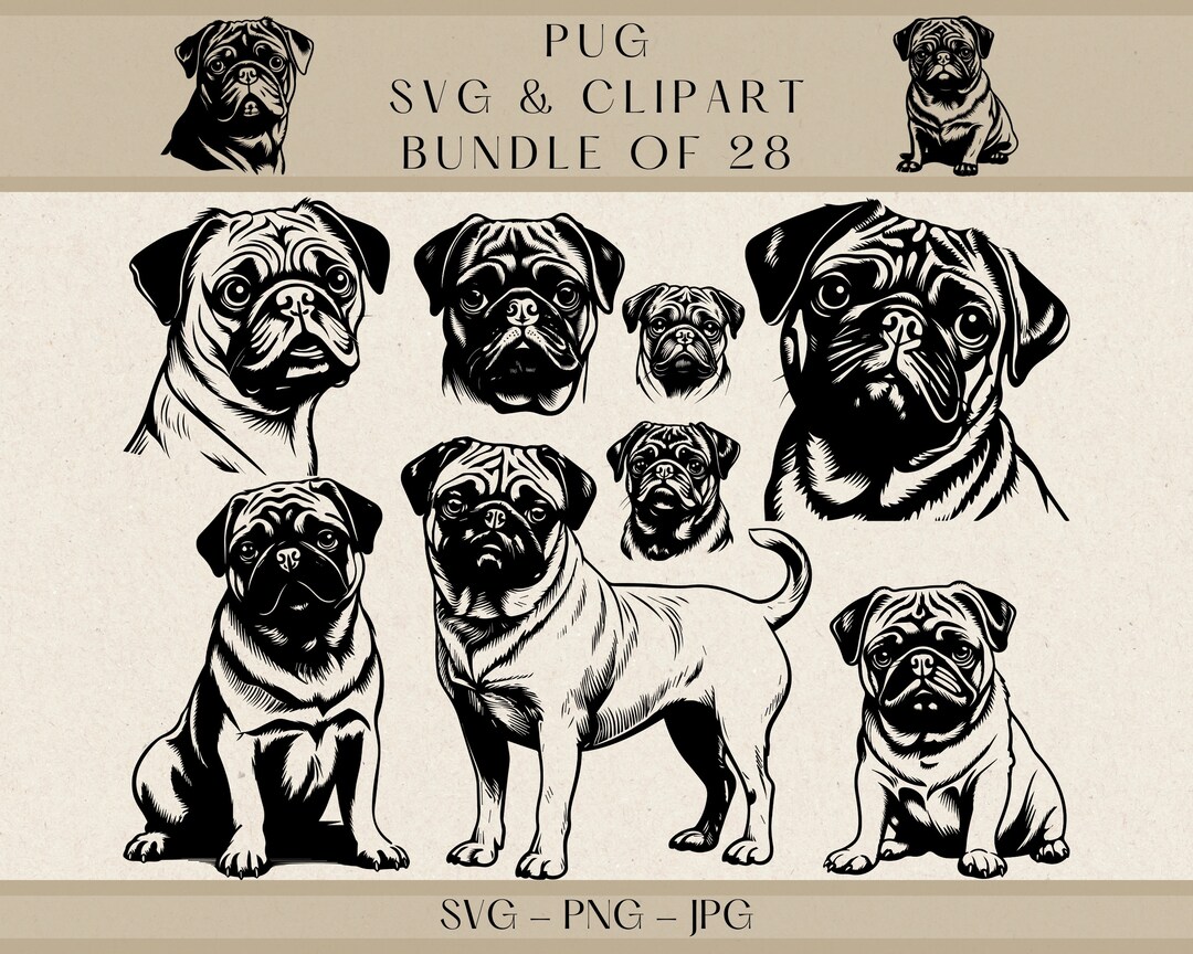 Pug Svg, Pug Png, Pug Clipart, Pug Vector, Pug Silhouette, Pug Svg Cut ...