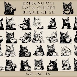 Drinking Cat Svg, Cat Svg, Cat Shirt Svg, Coffee Svg, Tea Svg, Drinking ...