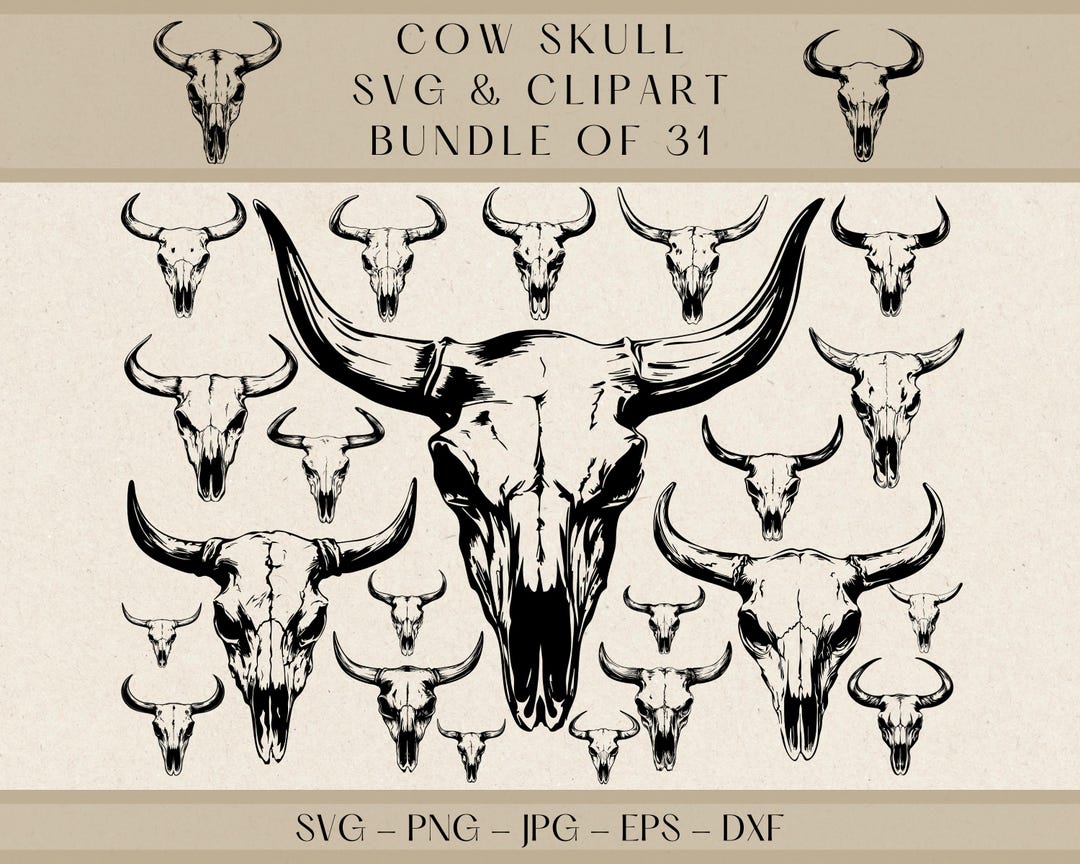 Cow Skull SVG, Cow Skull Clipart, Cow Skull PNG, Cow Skull Vector, Cow ...