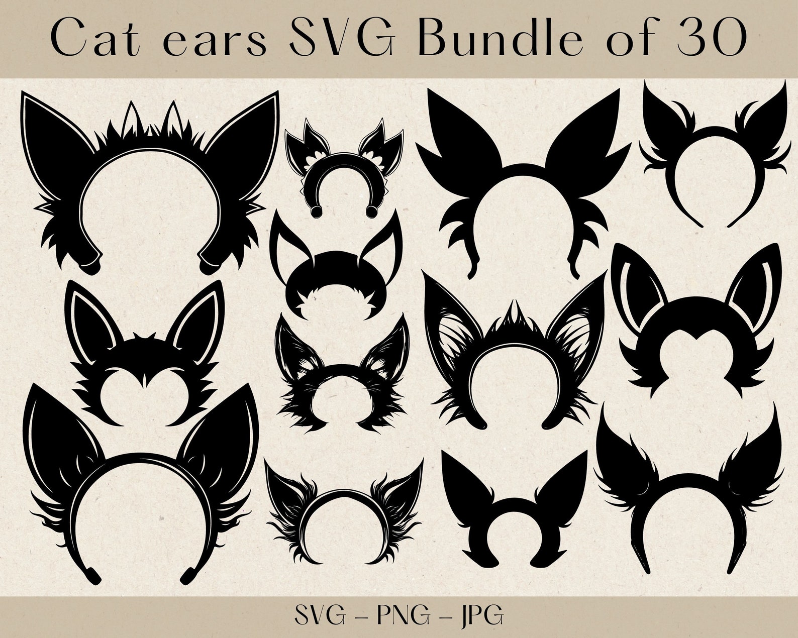 Cat Ears SVG Bundle, Cat Ears Svg, Cat Svg, Cat Face Svg, Cat Clipart ...