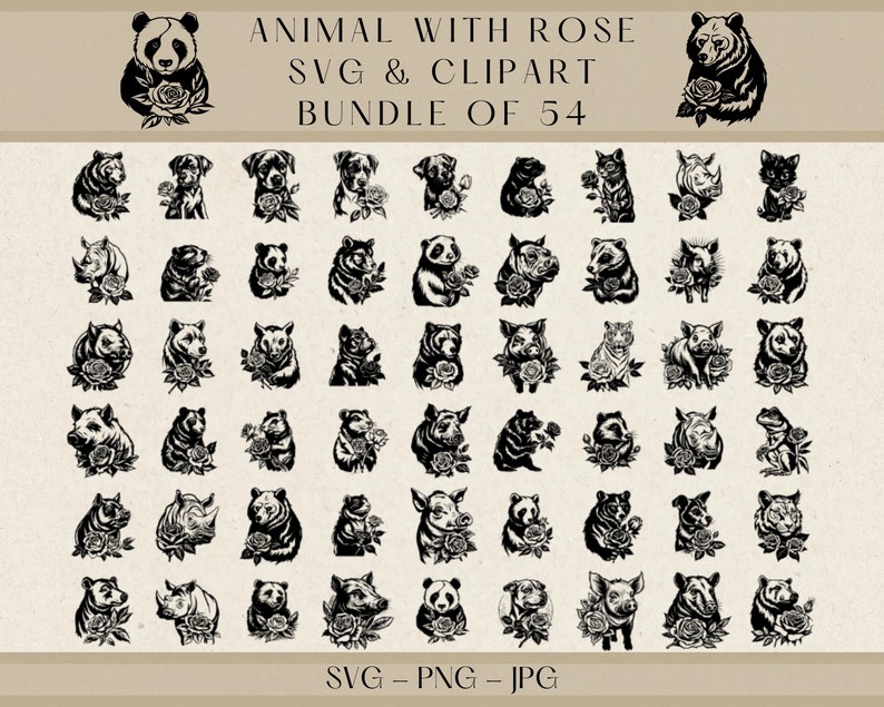 Animal With Rose Svg, Rose Animal Svg, Rose Svg, Rose Vector, Rose ...