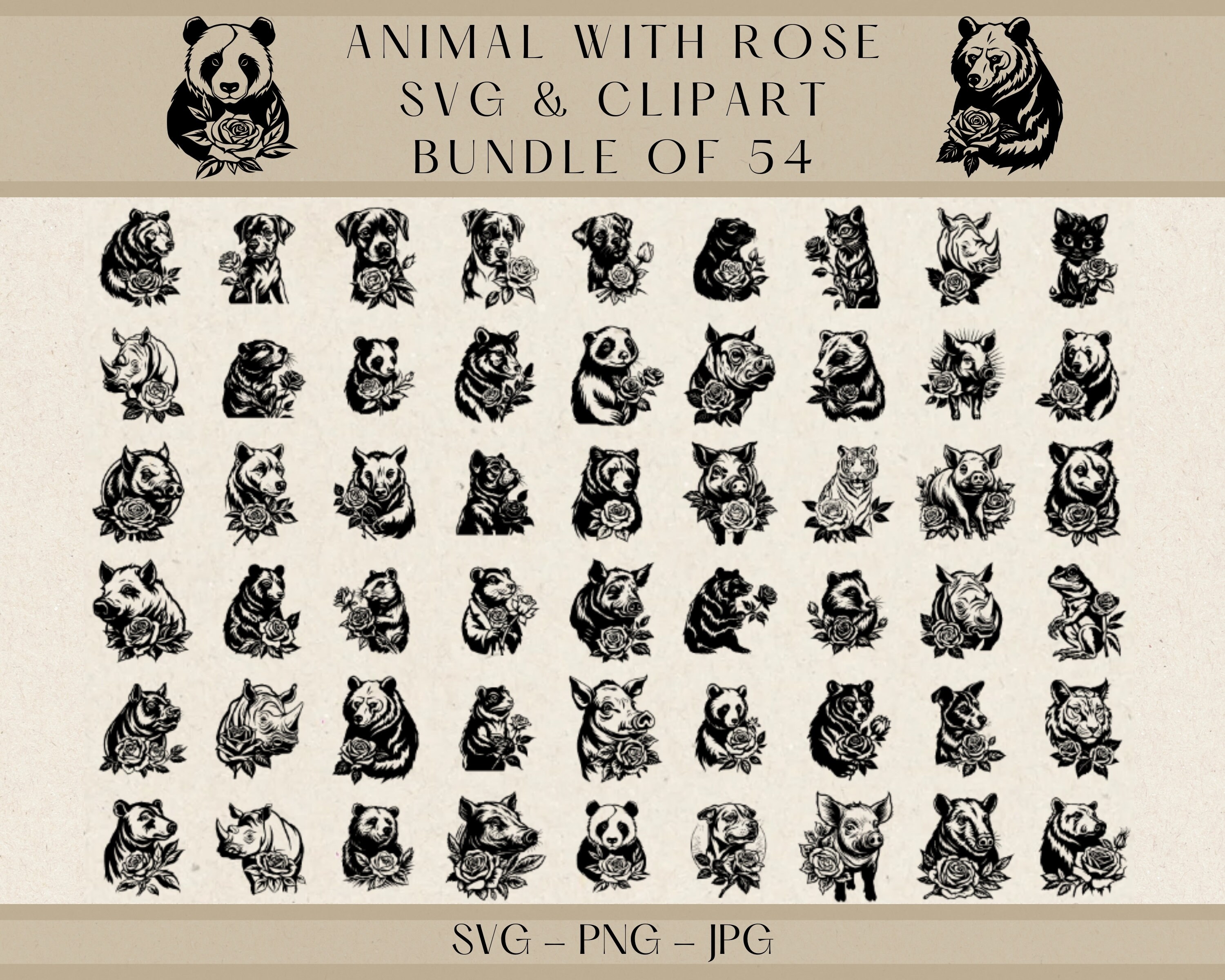 Animal With Rose Svg, Rose Animal Svg, Rose Svg, Rose Vector, Rose ...