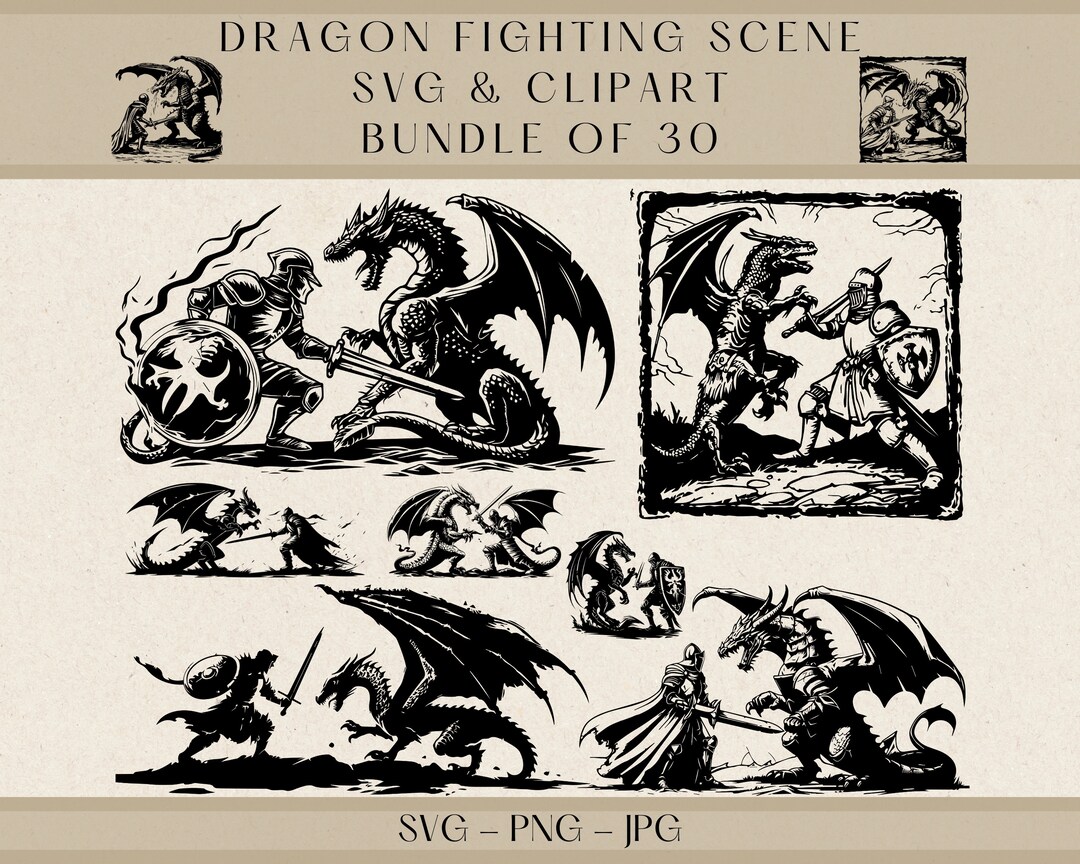 Dragon Fighting Scene SVG Clipart Bundle (30 Designs) - Etsy UK