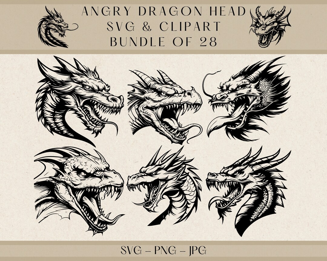 Angry Dragon Head Svg, Angry Dragon Svg, Dragon SVG, Dragon SVG Bundle ...