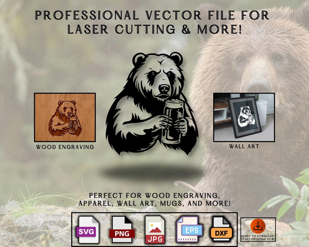 Bear Holding Beer Mug SVG | Funny Animal Clipart | Bar, Pub, and ...
