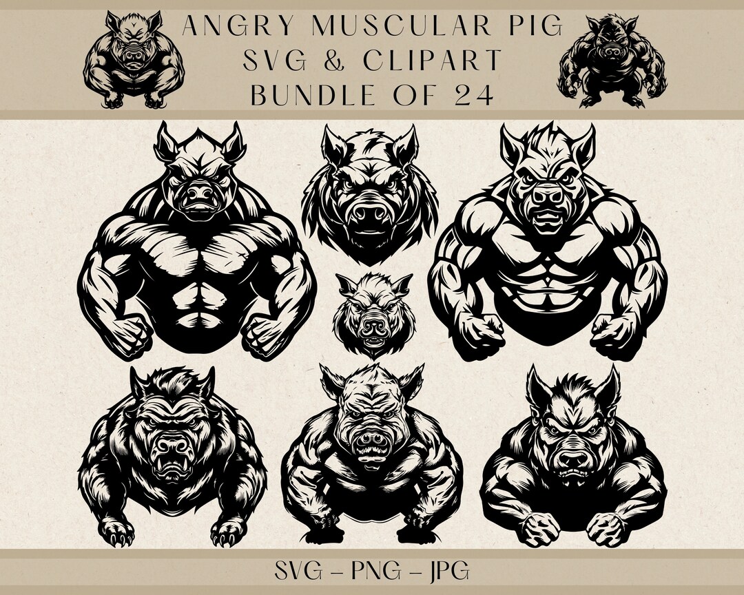 Muscular Angry Pig Svg, Muscular Pig Svg, Muscular Pig Clipart, Workout ...