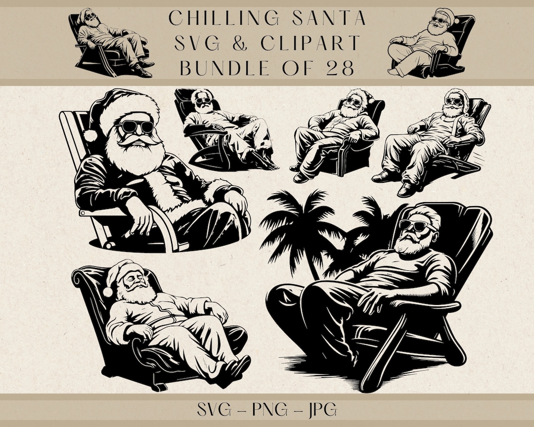 Chilling Santa SVG Bundle, 28 Relaxed Santa Clipart Designs, Vacation ...