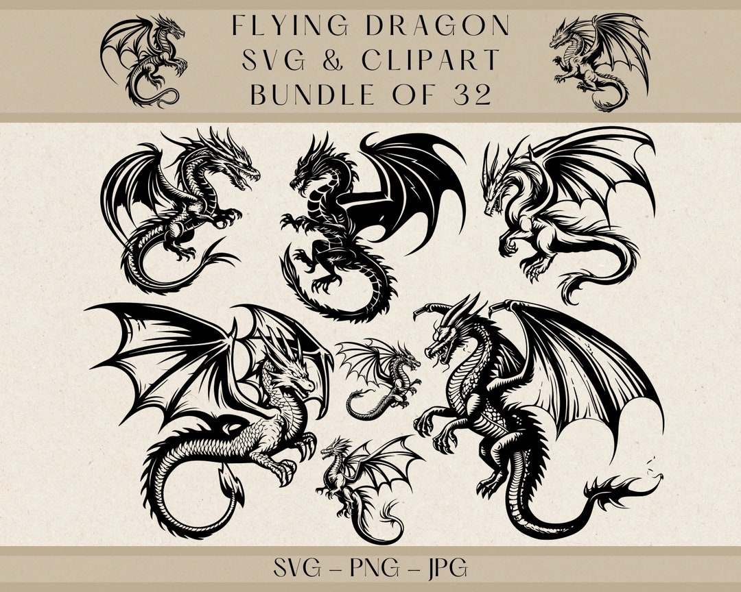 Fliegender Drache SVG, Drache SVG-Bundle, Drache Clipart, Drache Vektor ...