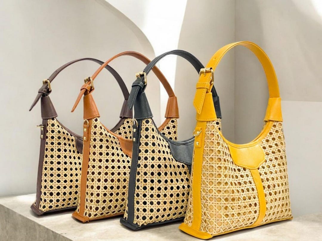Handmade Rattan Crossbody Bag – Woven Sling Purse With Premium Leather ...