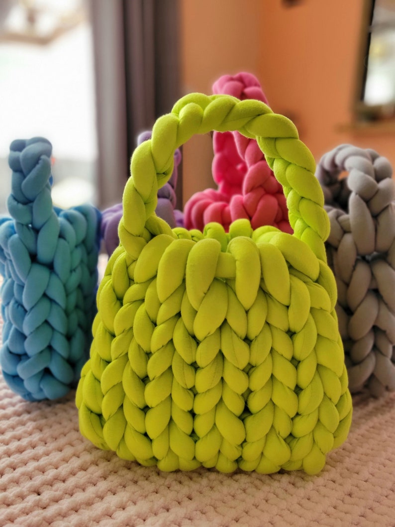 Handmade Knit Chunky Yarn Purse, Chunky Yarn Knit Bag, Chunky Knit ...