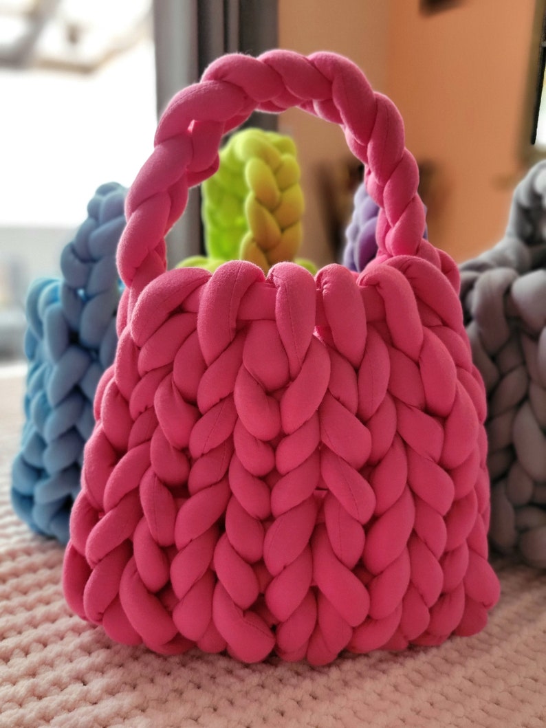 Handmade Knit Chunky Yarn Purse, Chunky Yarn Knit Bag, Chunky Knit ...