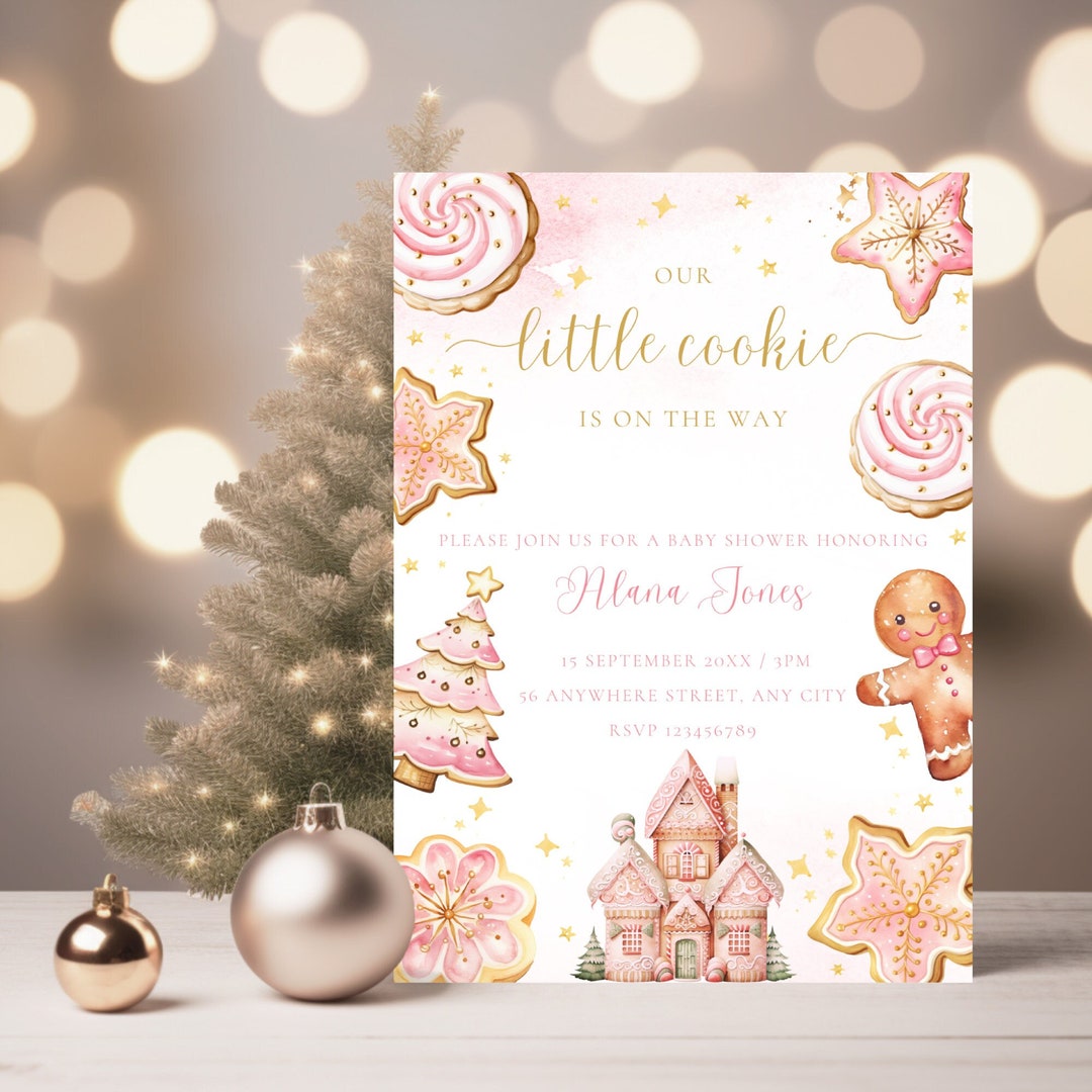Gingerbread Baby Shower Invitation, A Little Cookie is on the Way, Pink ...