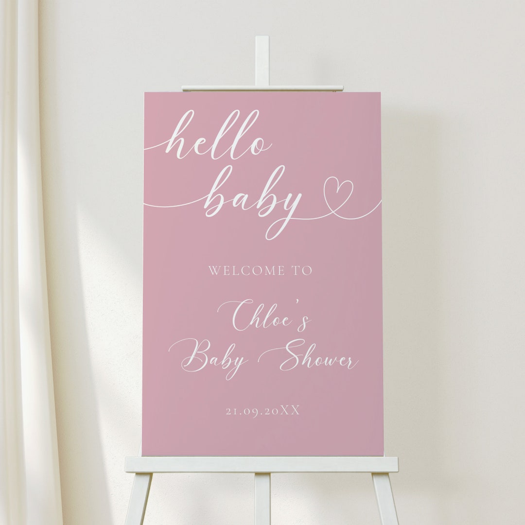 Dusty Pink Baby Shower Welcome Sign, Hello Baby Sign, Minimalist Baby ...