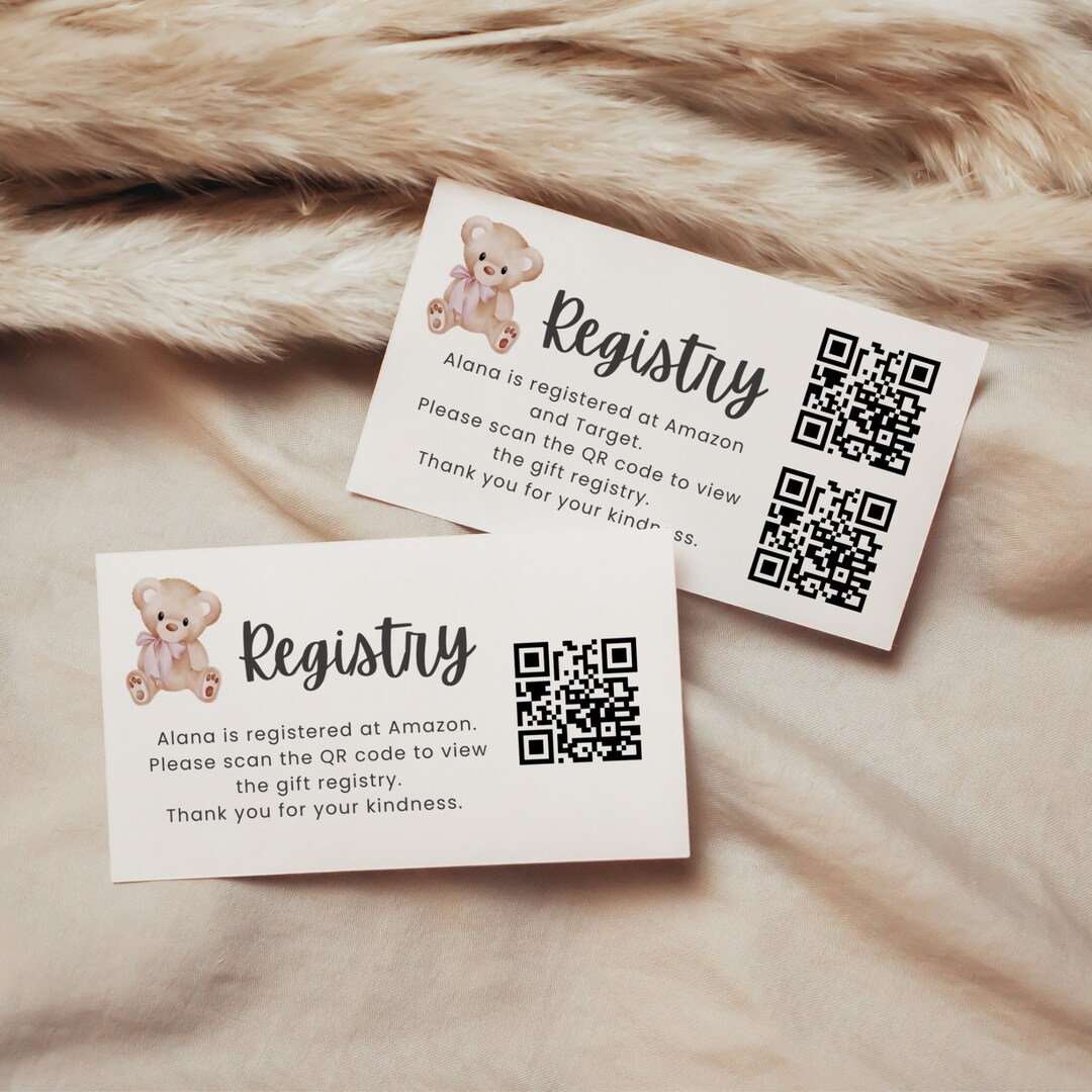 Bear Gift Registry QR Code Card, Teddy Baby Shower, Editable Registry ...