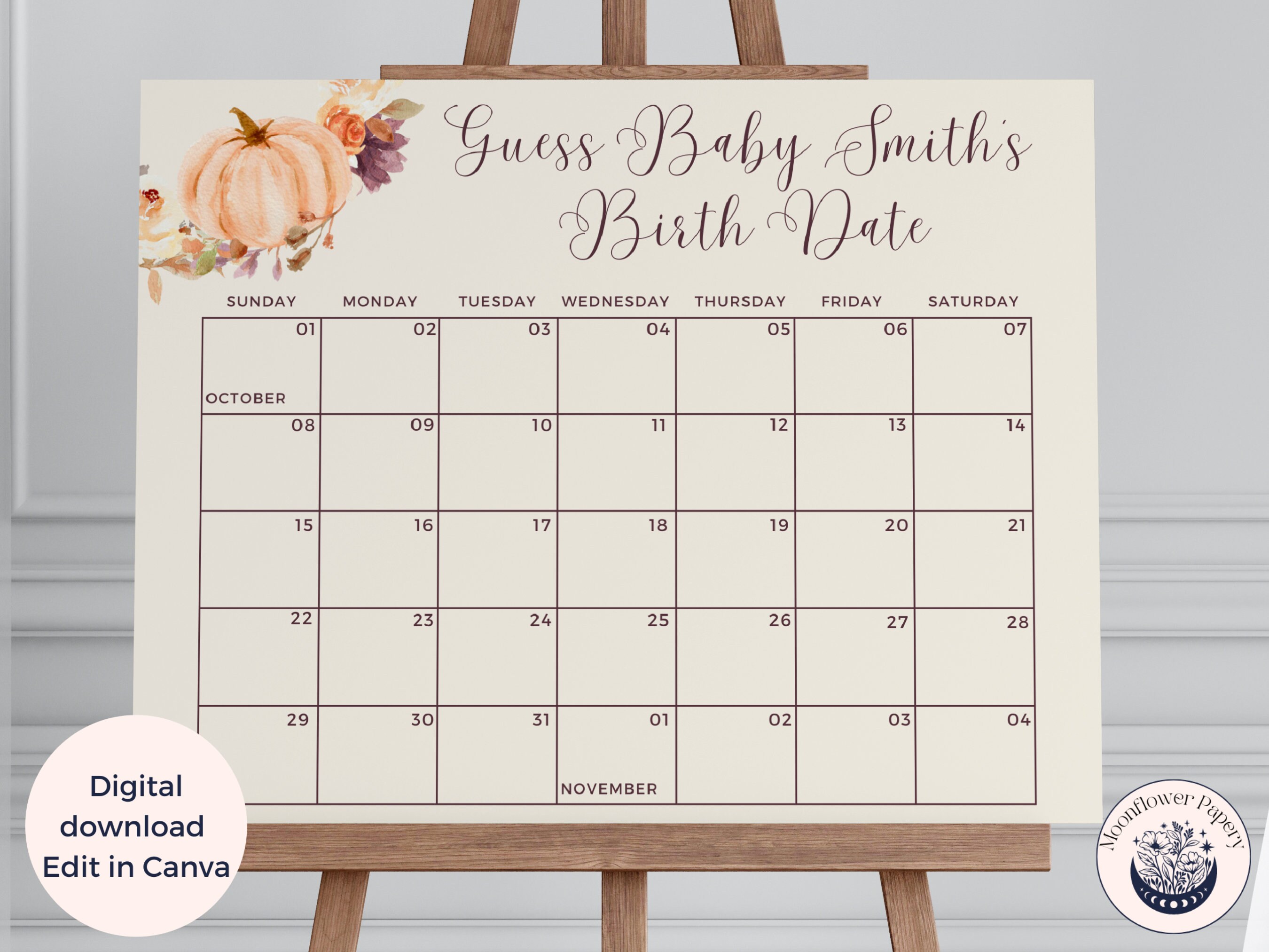 Baby Due Date Calendar Game, Guess Baby's Birth Date, Baby Betting Pool ...