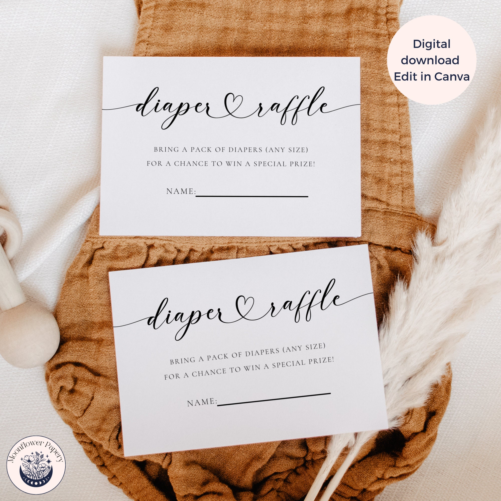 Minimalist Baby Shower Diaper Raffle Sign and Card Bundle, Black and ...