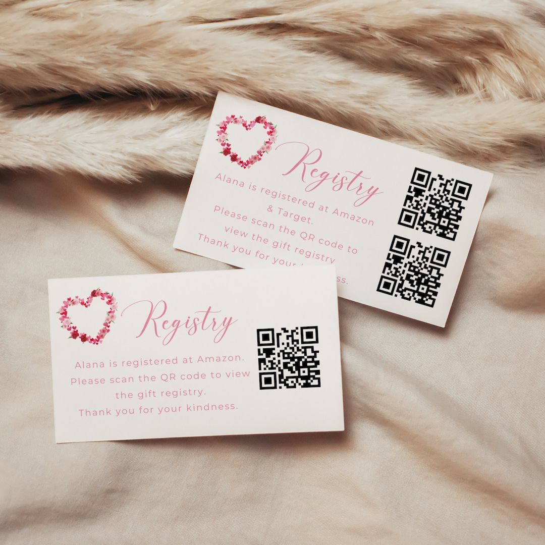 Baby Shower QR Code Card for Online Registry, Valentines Baby Gift QR ...