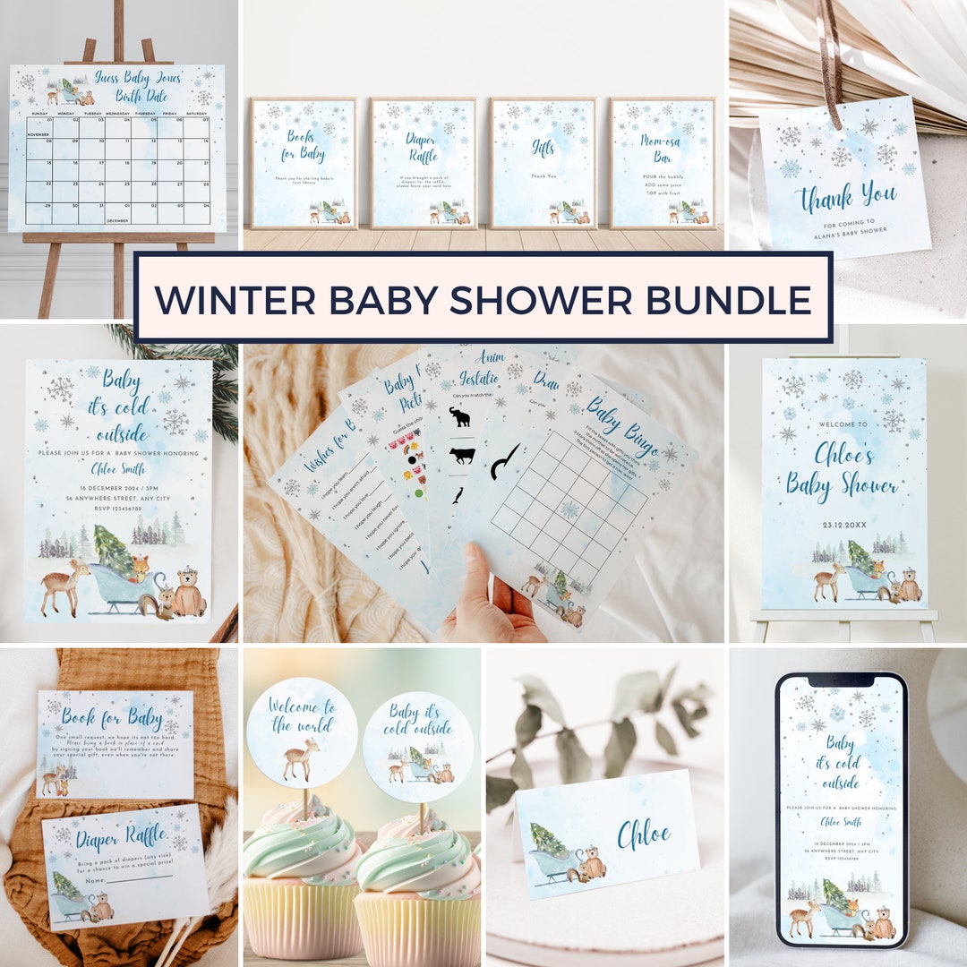 Winter Baby Shower Bundle, Woodland Baby Shower Package, Baby It's Cold ...